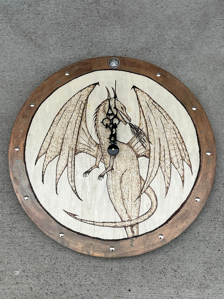 "Dragon Soul" Wood Pyrography Clock – 90 Degree Brain